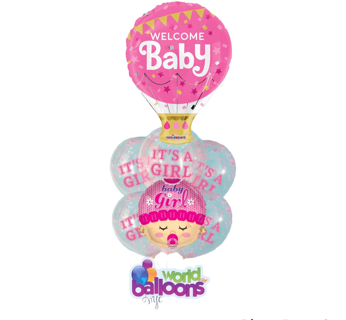 Pink Welcome Baby Balloon Bouquet 7pc| World of Balloons Houston